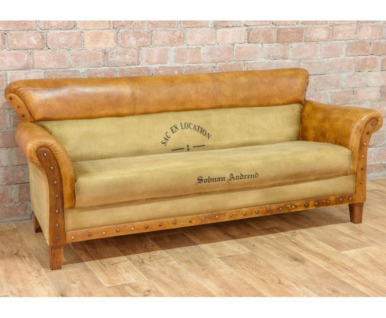 Canapea 3 locuri, canvas si piele naturala | Sissoo